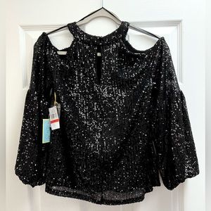 CeCe | Tops | Nwt Cece Cold Shoulder Sequin Blouse Size Xs | Poshmark